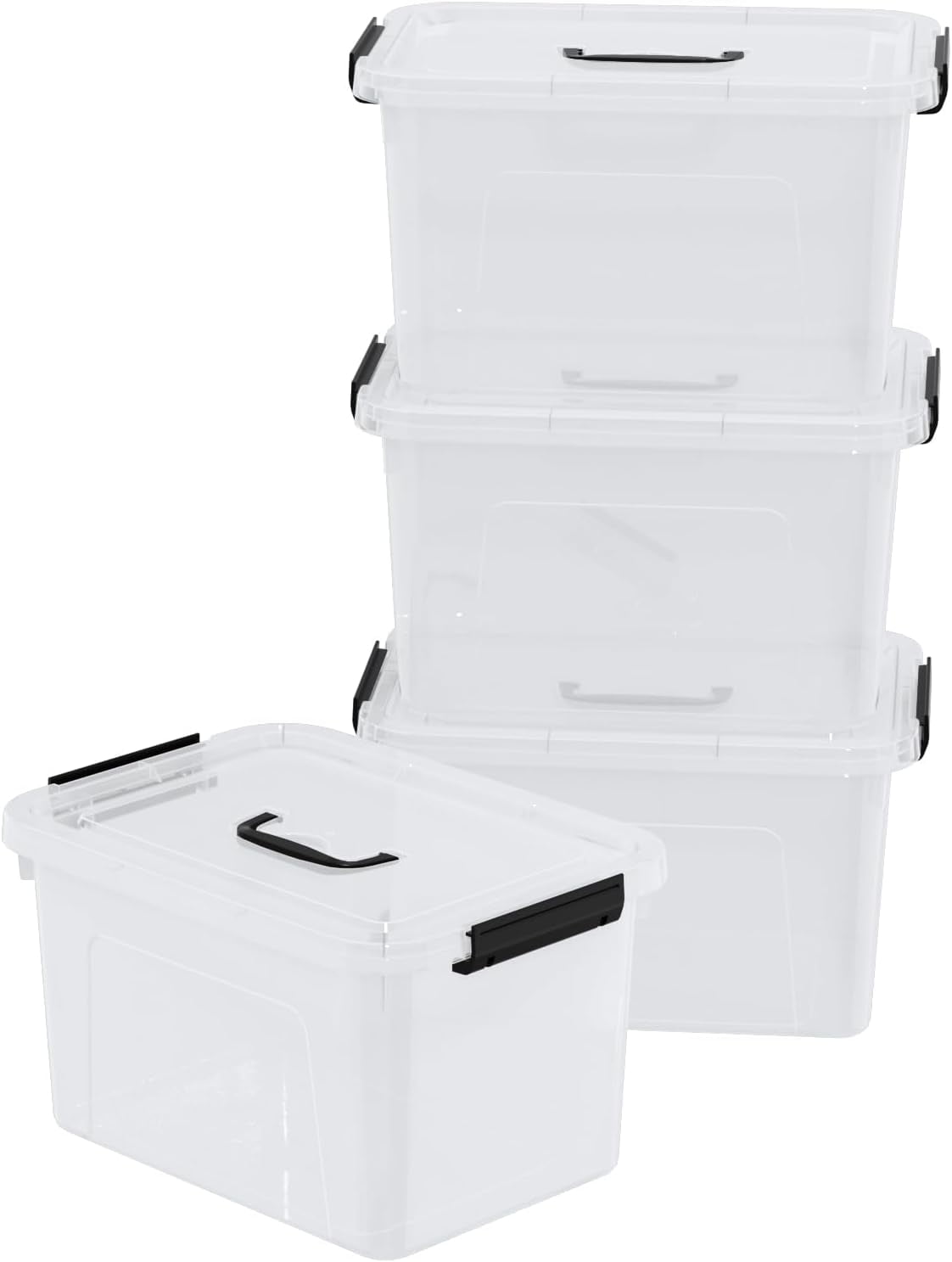 4-Pack 10 L Plastic Latching Box with Handle, Clear Storage Containers ...