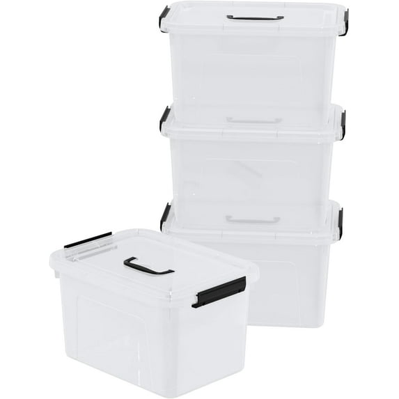 4-Pack 10 L Plastic Latching Box with Handle, Clear Storage Containers ...