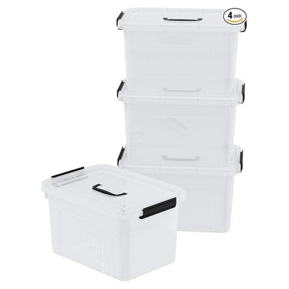 4-Pack 10 L Plastic Latching Box with Handle, Clear Storage Containers ...