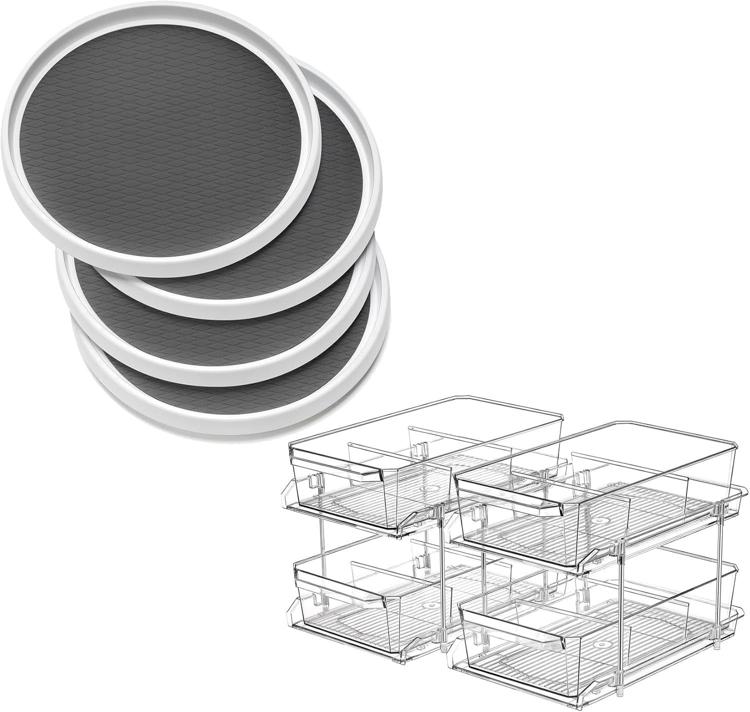 4 Pack 10" Lazy Susan Organizer + 2 Set, 2 Tier Clear Organizer with ...