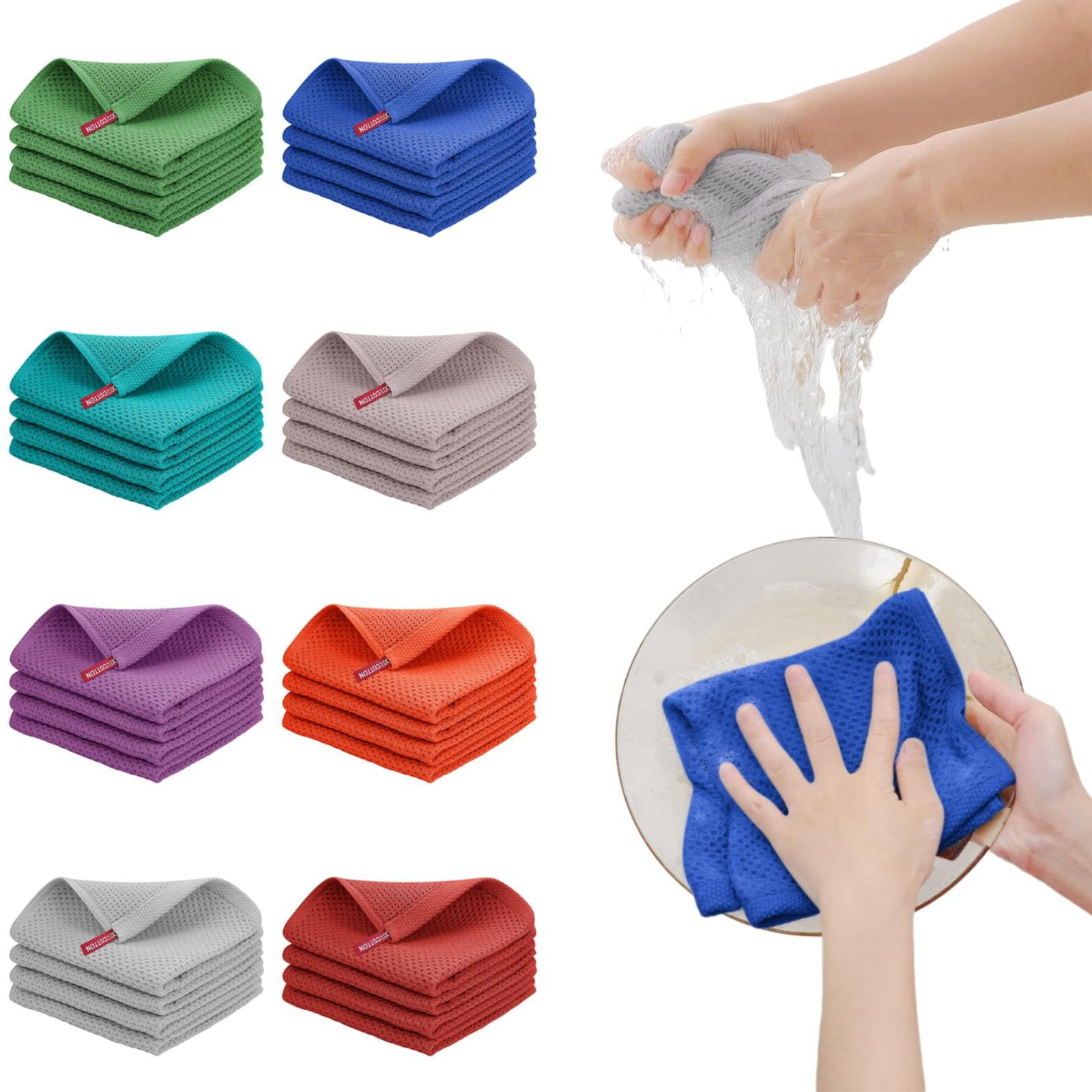 4 Pack 100% Cotton Kitchen Dish Cloths, Waffle Weave Kitchen Towels and ...