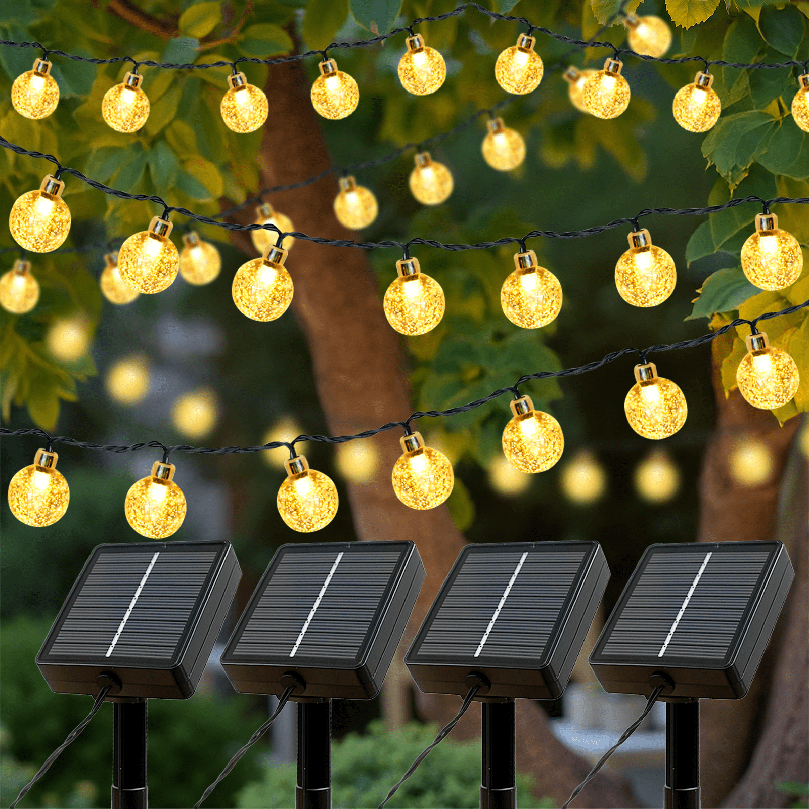 4 Pack 100 LED Solar String Lights Outdoor Waterproof, Hanging Garden ...