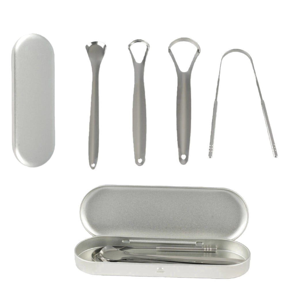 4-Pack Stainless Steel Tongue Scrapers with Travel Case – 100% Metal ...