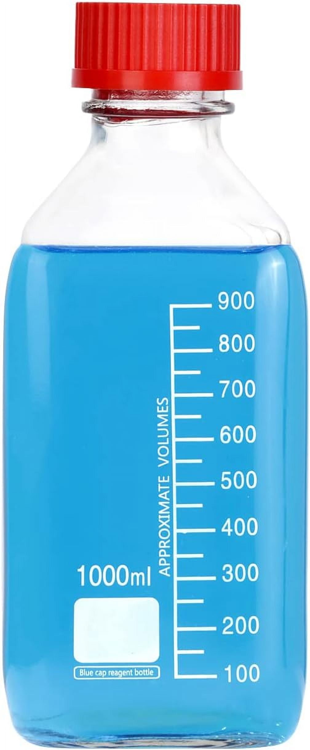 4 Pack 1000 ML Graduated Square Reagent Media Storage Glass Bottle with ...