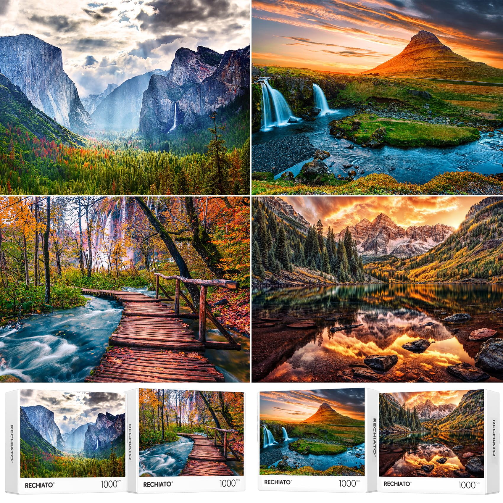 4 Pack 1000 Pieces YPF5 of Jigsaw Puzzles for Adults, Nature Landscape Scene Challenging Puzzle ...