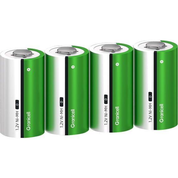 4 Pack 10000mAh Rechargeable D Batteries, 1300 Cycles NiMH D Cell ...