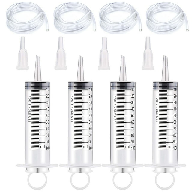 4 Pack 100ml Plastic Syringes,with PVC tubes & Tip Adapters for Feeding ...