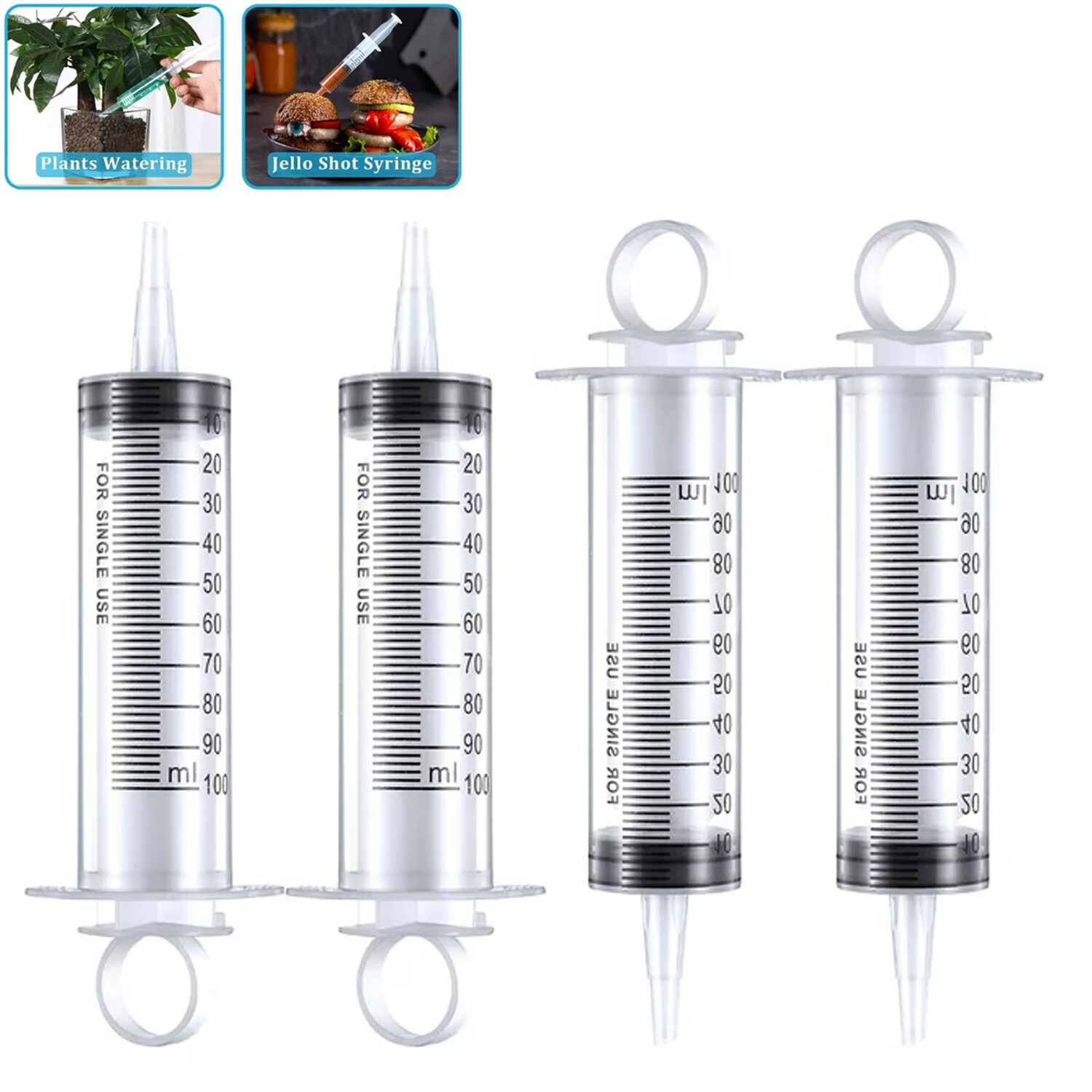 4 Pack 100ml Syringes, Large Plastic Syringe for Scientific Labs and ...