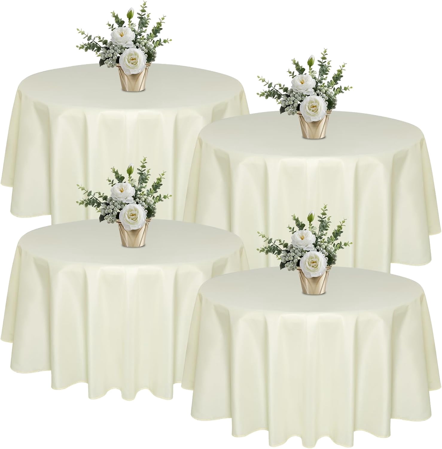 4 Pack 108 In Round Ivory Tablecloths - Reusable Polyester Table Covers ...