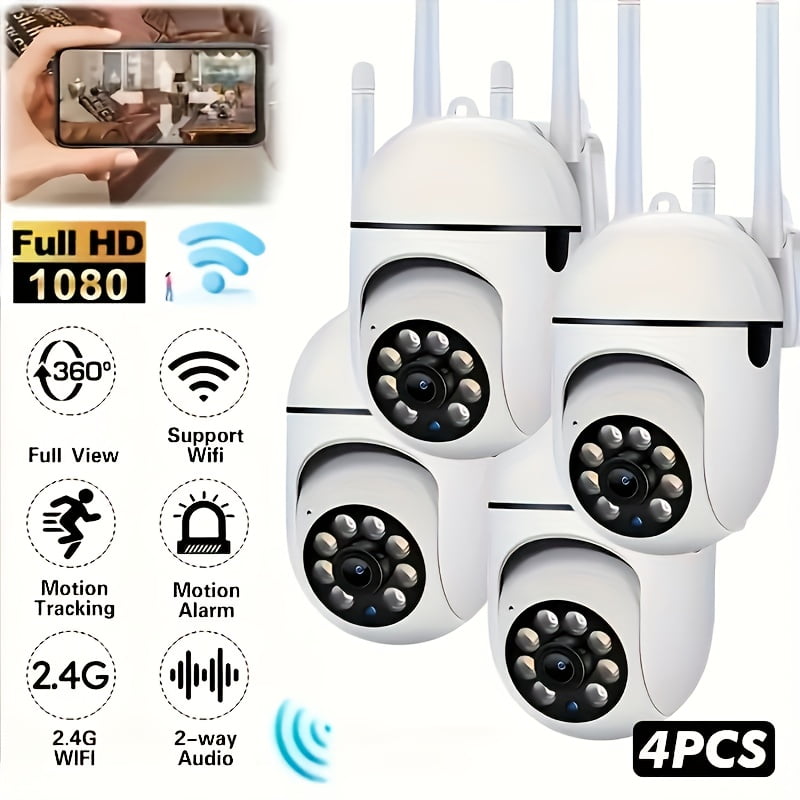4 Pack 1080P HD Wireless WiFi Security Cameras - 360° PTZ Panoramic ...
