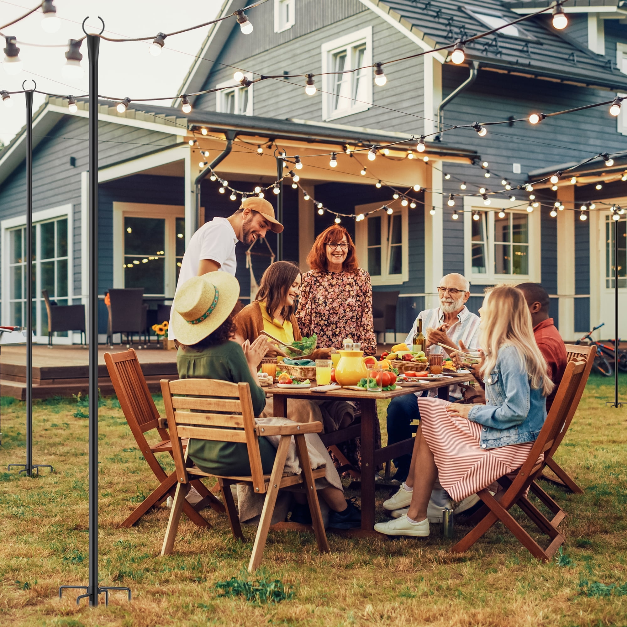 4 Pack 10FT Poles for Outdoor String Lights, Metal Poles for Outdoor ...