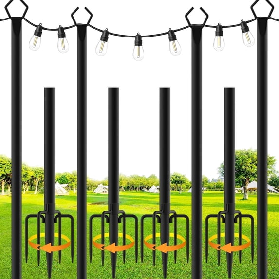 4 Pack 10Ft String Light Poles Metal Poles for Hanging Outdoor Light ...