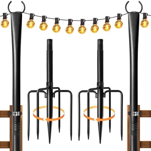 4 Pack 10Ft String Light Poles for Outside, Thickened Metal Lights ...