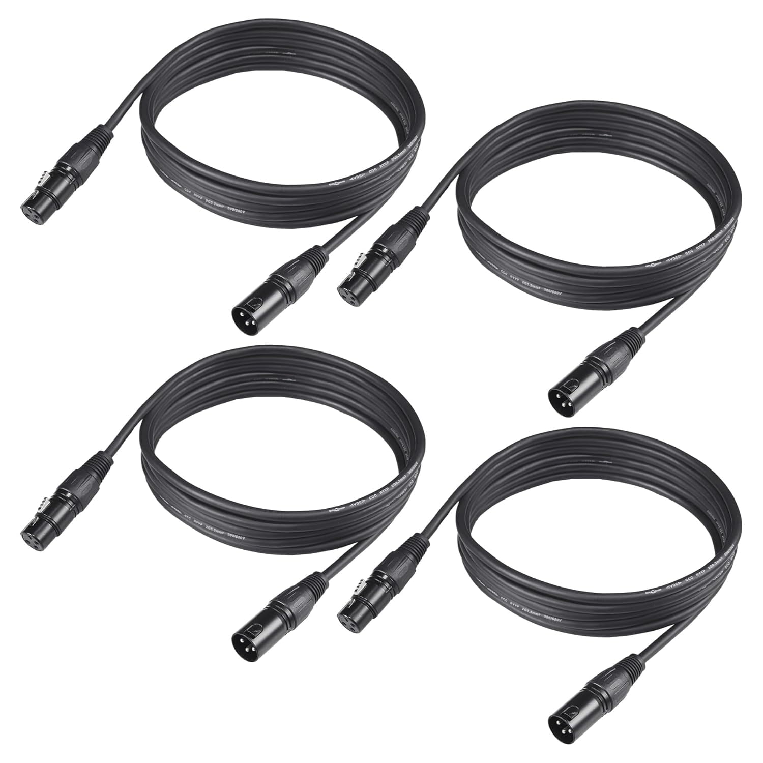 4 Pack 10ft DMX Cables 3.04m Anti-Interference XLR Male to Female ...