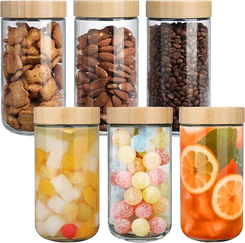 4 Pack 10oz Glass Jars with Bamboo Lids, Over Night Oats Container with ...