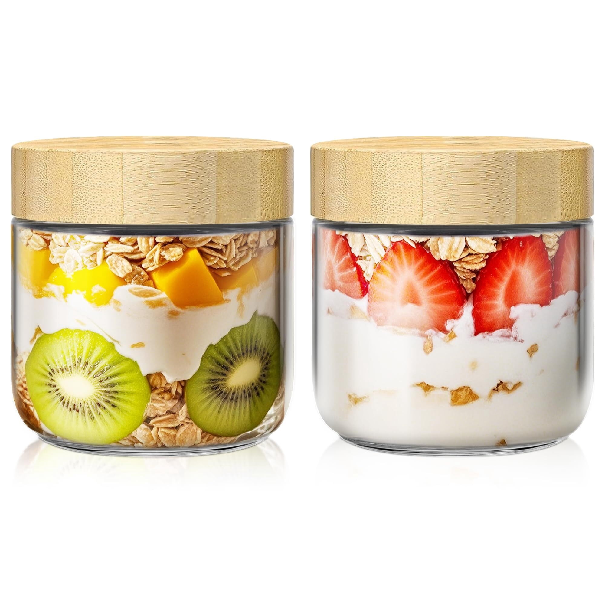 4 Pack 10oz Overnight Oats Containers with Bamboo Lids, Glass Jars with ...