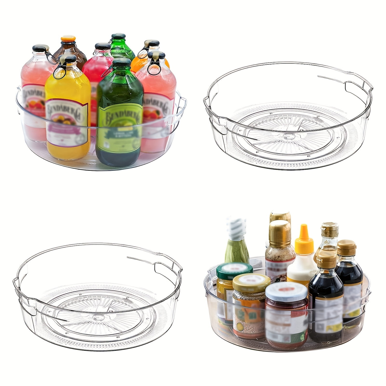 4-Pack 11.5" Transparent Lazy Susan Turntable Organizer with Handle ...