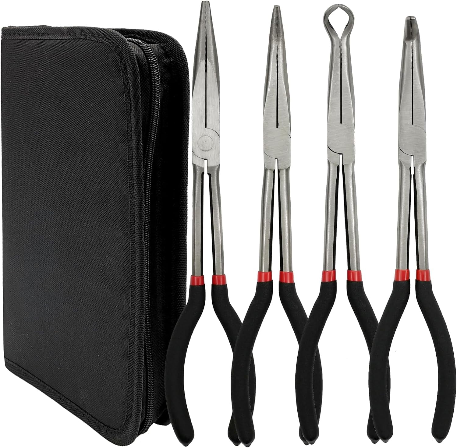 4 Pack 11" Precision Long Nose Pliers Set with Insulated Comfort Grip ...