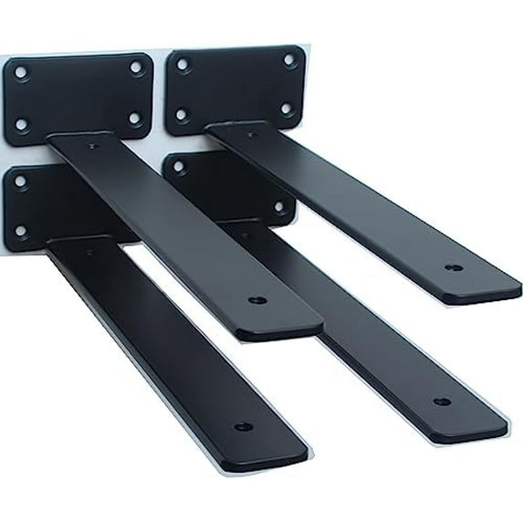 4 Pack - 11 inch Black Hidden L Shelf Bracket (1/5 Inch Thicked) Iron ...