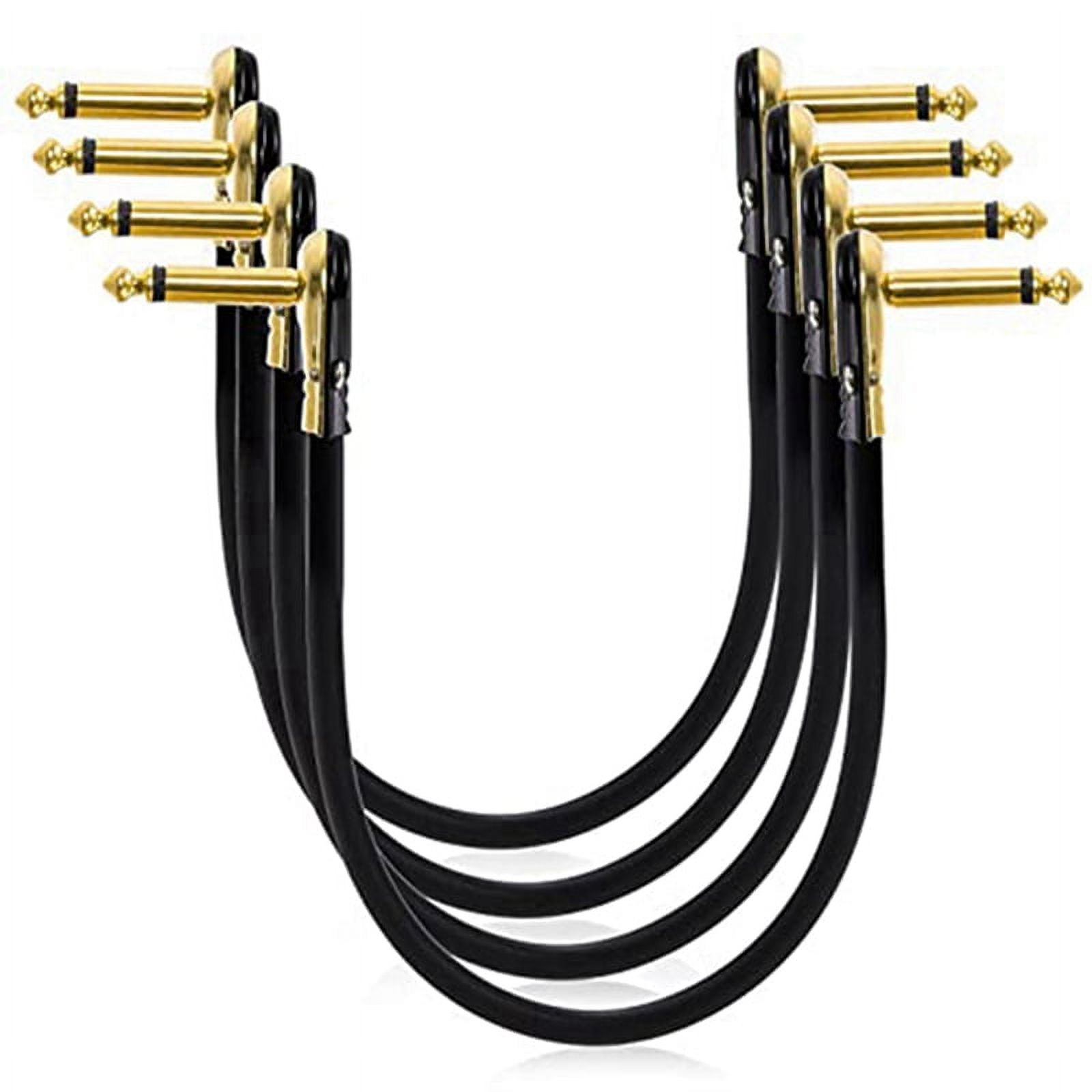4 Pack 12 Inch Guitar Patch Cables, Right Angle Golden Pancake Connector for Effects Pedal Board ...