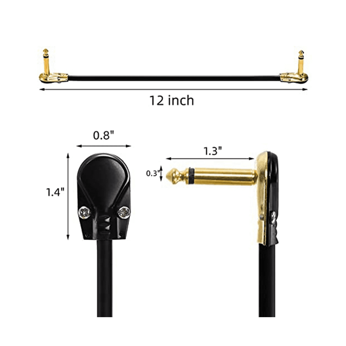 4 Pack 12 Inch Guitar Patch Cables, Right Angle Golden Pancake ...
