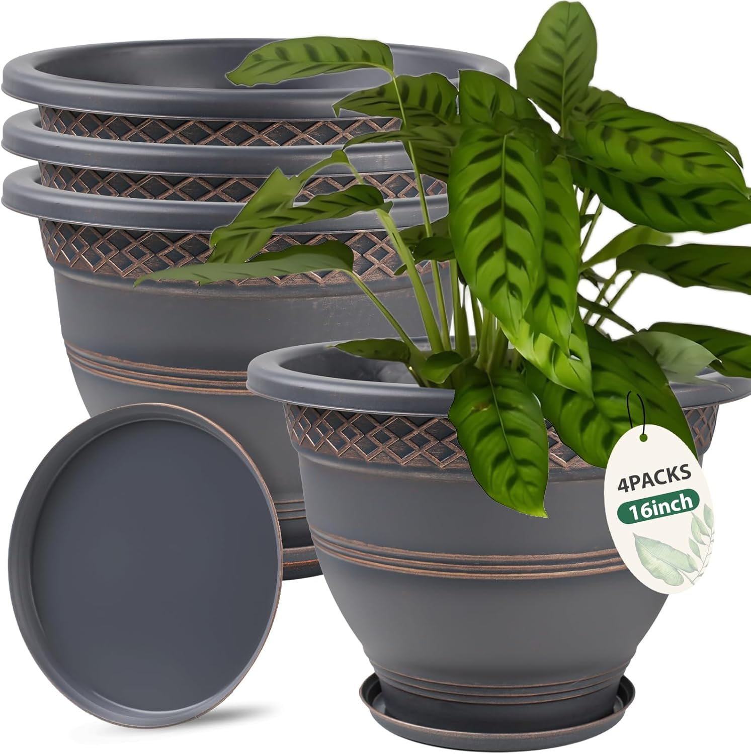 4 Pack 12 Inch Large Plant Pots, Plastic Flower Pot for Indoor ...