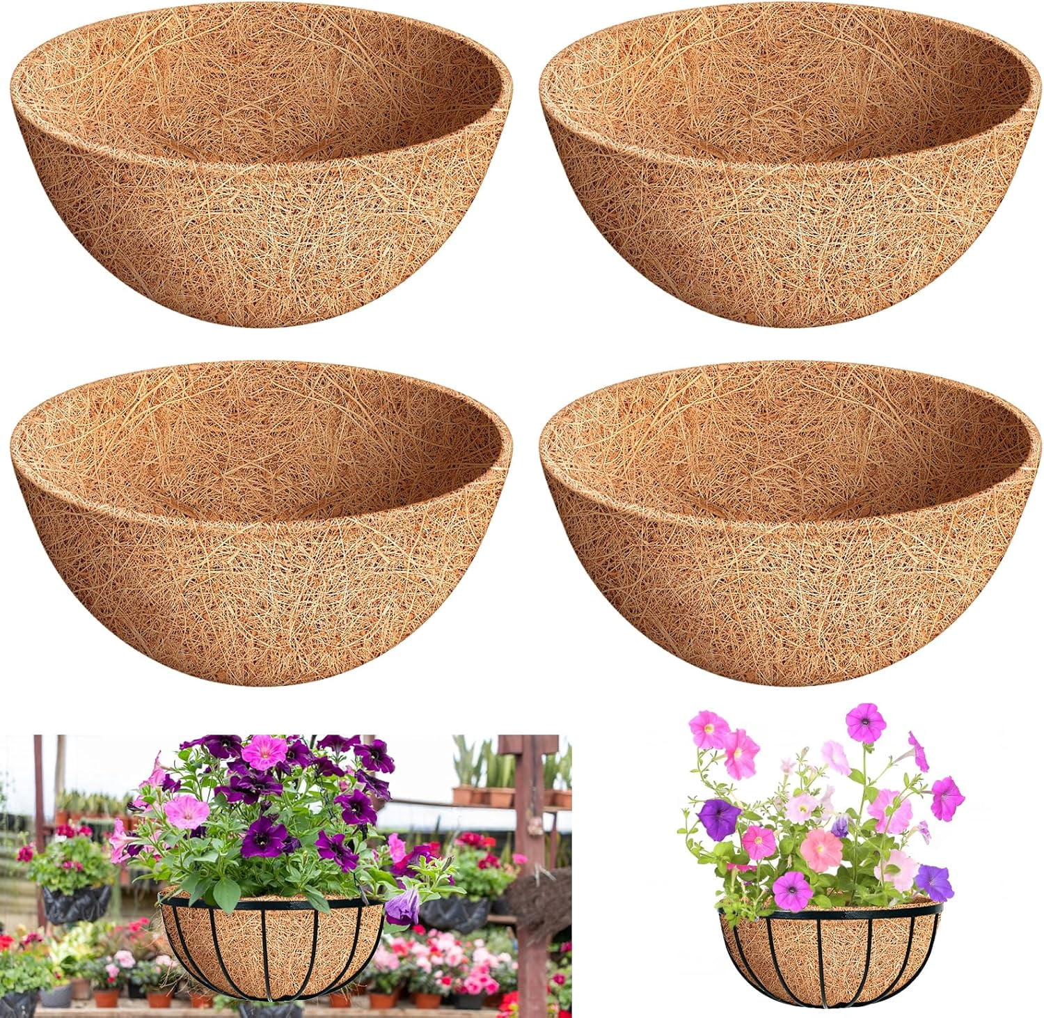 4 Pack 12 Inch Round Coconut Coir Liners, Natural Biodegradable Hanging ...