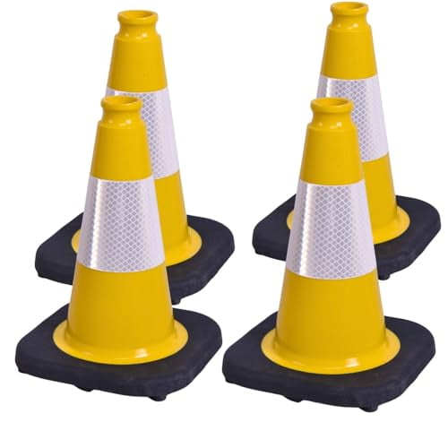 4-Pack 12-Inch Yellow Traffic Cones (4-Inch Reflective Collar): Heavy ...