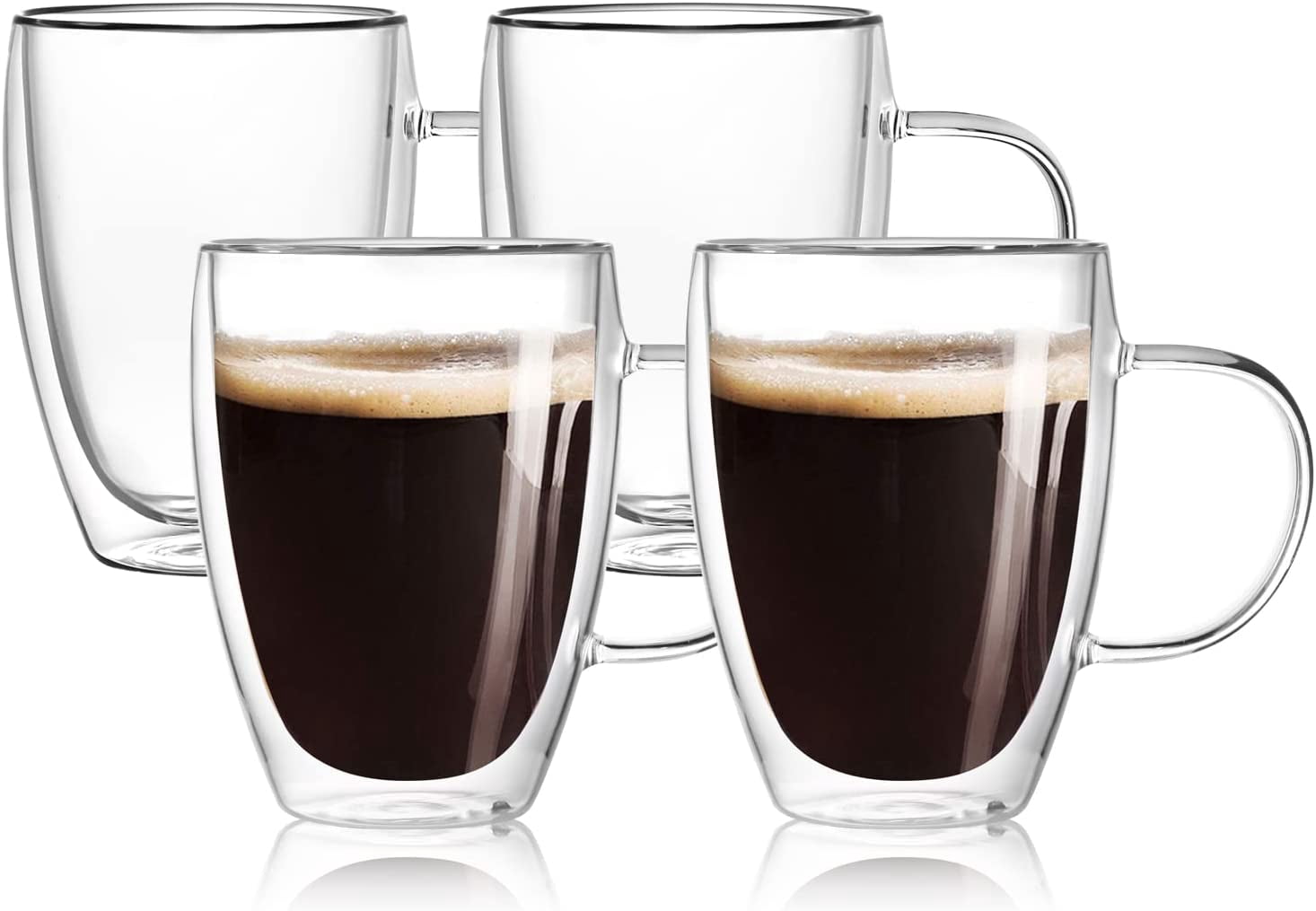 4-Pack 12 Oz Double Walled Glass Coffee Mugs with Handle, Insulated ...