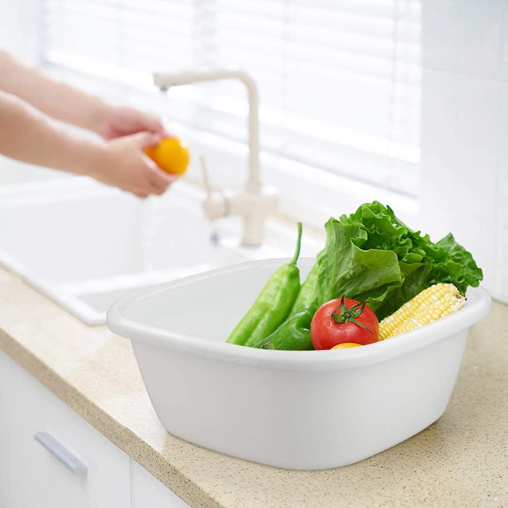 4-Pack 12 Quart Plastic Wash Basin, White Dish Washing Pans for Kitchen ...