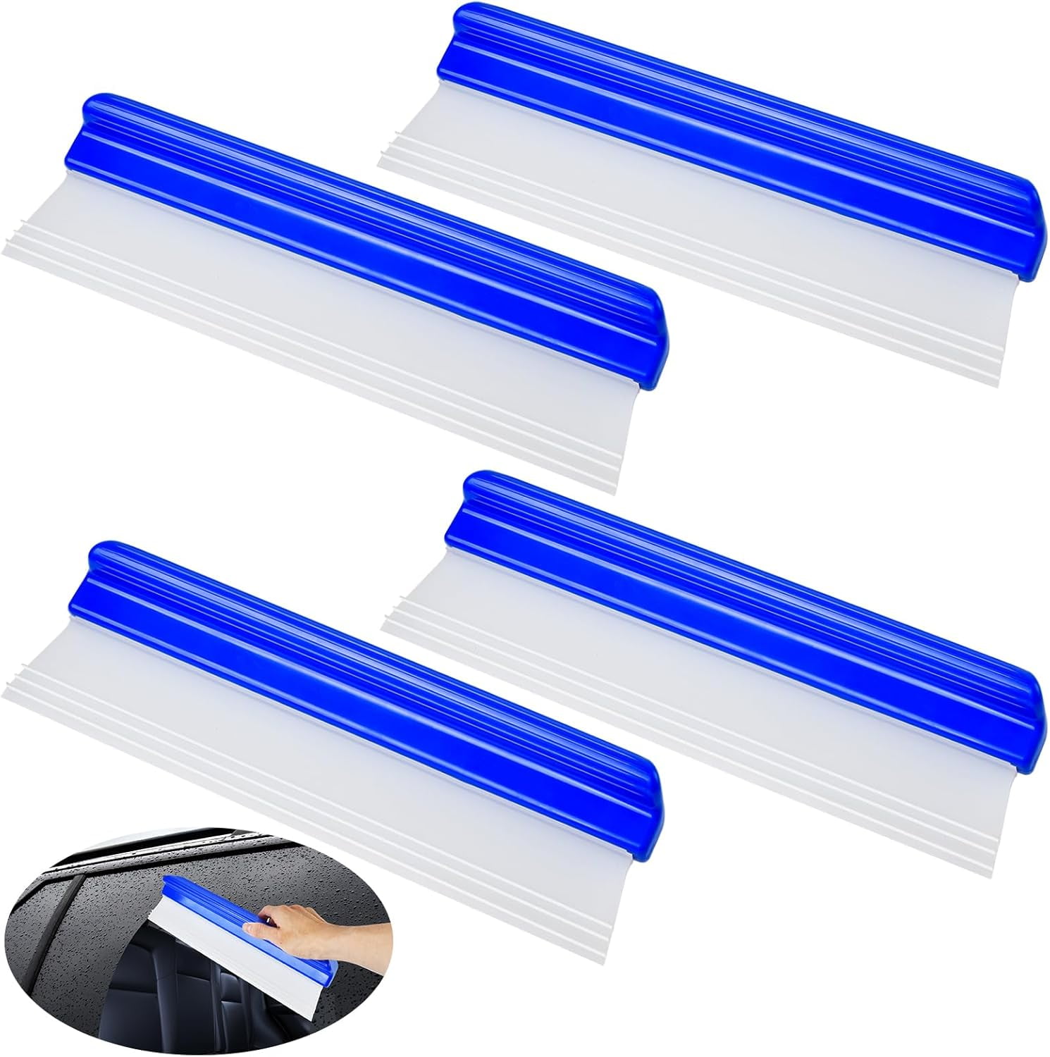 4 Pack 12” Silicone Car Drying Squeegee, 3-Layer T-Bar Water Blade Professional Automotive Water ...