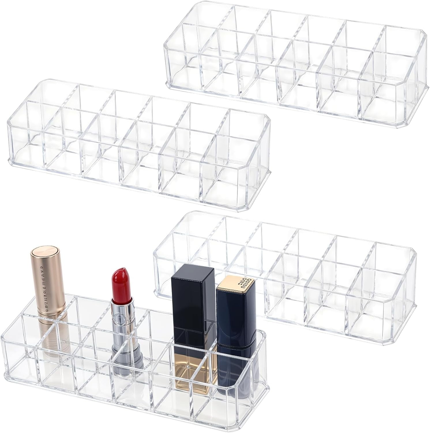 4-Pack 12-Slot Acrylic Lipstick Organizer, Lipstick Holder, Lip Gloss ...
