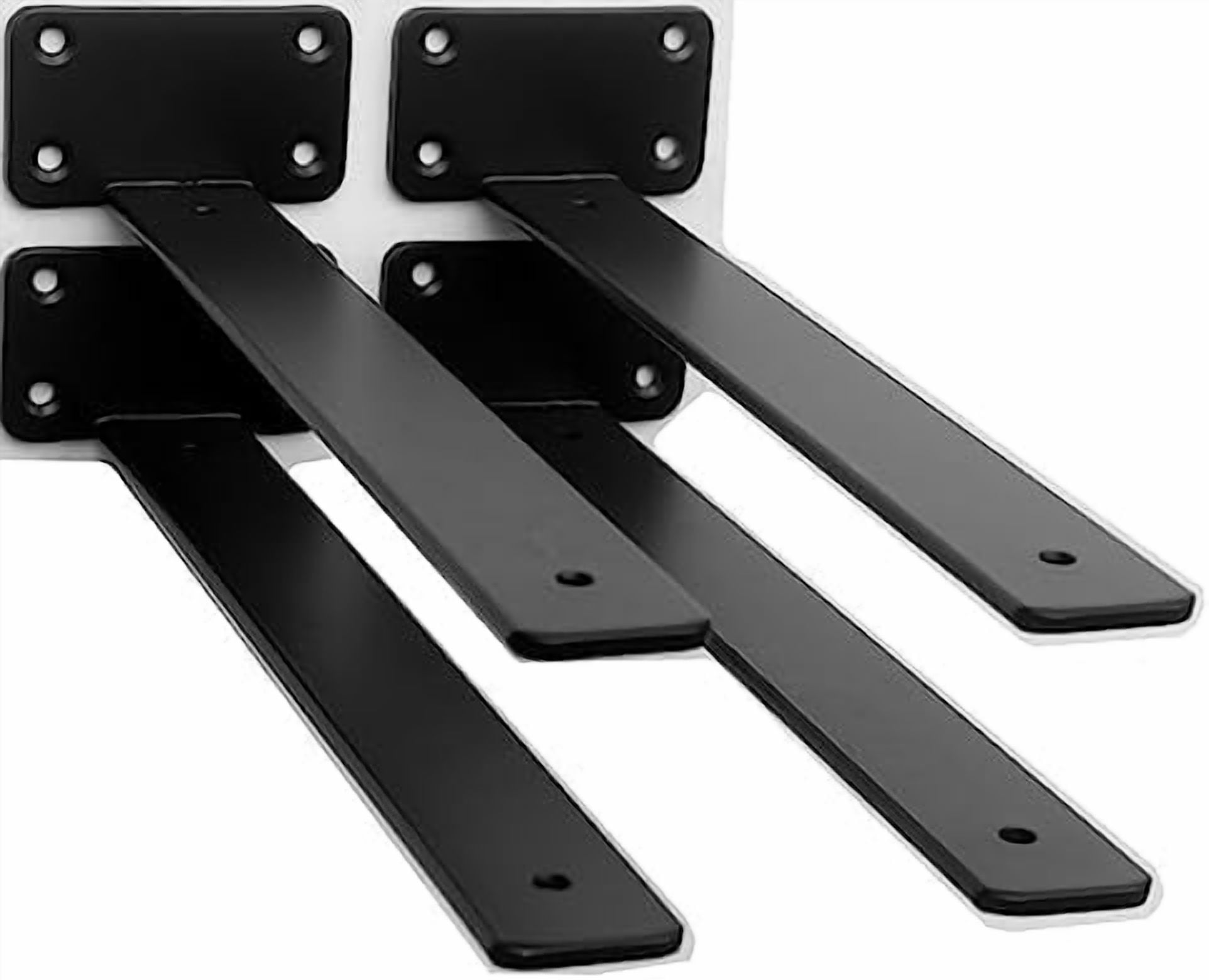 4 Pack - 12 inch Black Hidden L Shelf Bracket (1/5 Inch Thicked) Iron ...