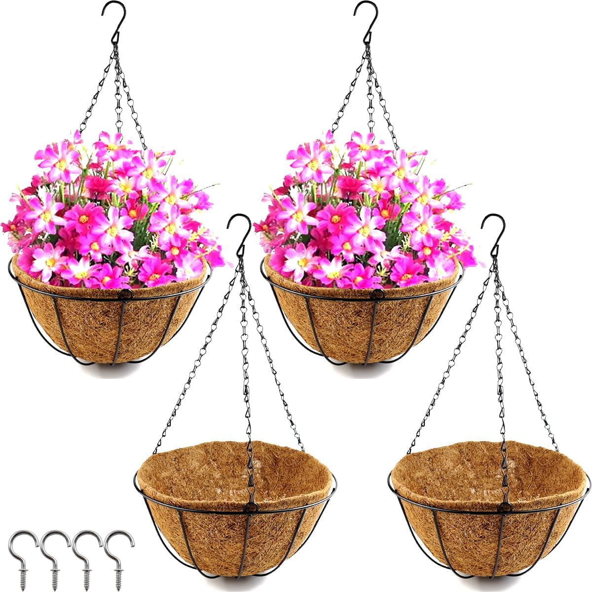 4 Pack 12 inch Hanging Planter Basket Outdoor Large Hanging Flower Pots ...