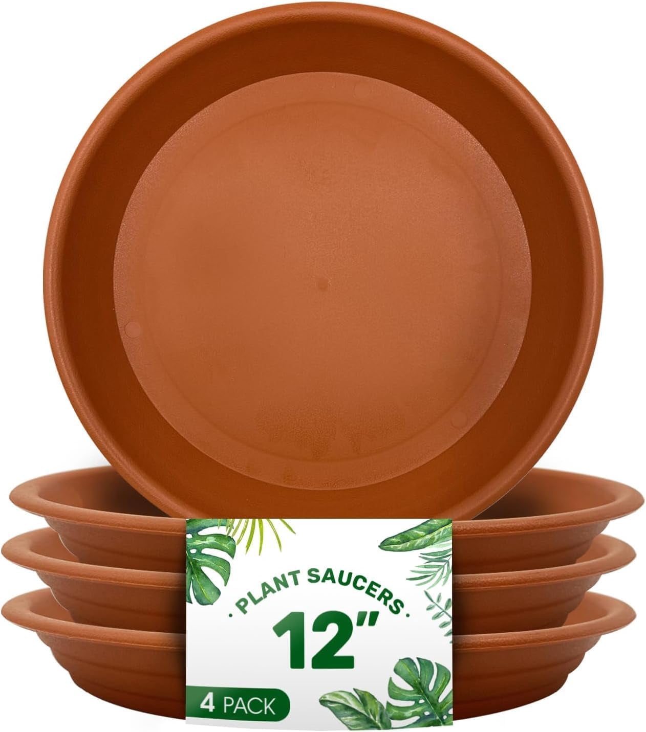 4 Pack of 12 inch Plant Saucer, Terracotta Heavy Duty Plastic Plant ...