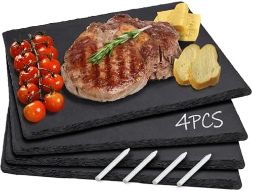 4 Pack 12 x 10 Inch Slate Board Black Slate Plates with 4 Soapstone ...
