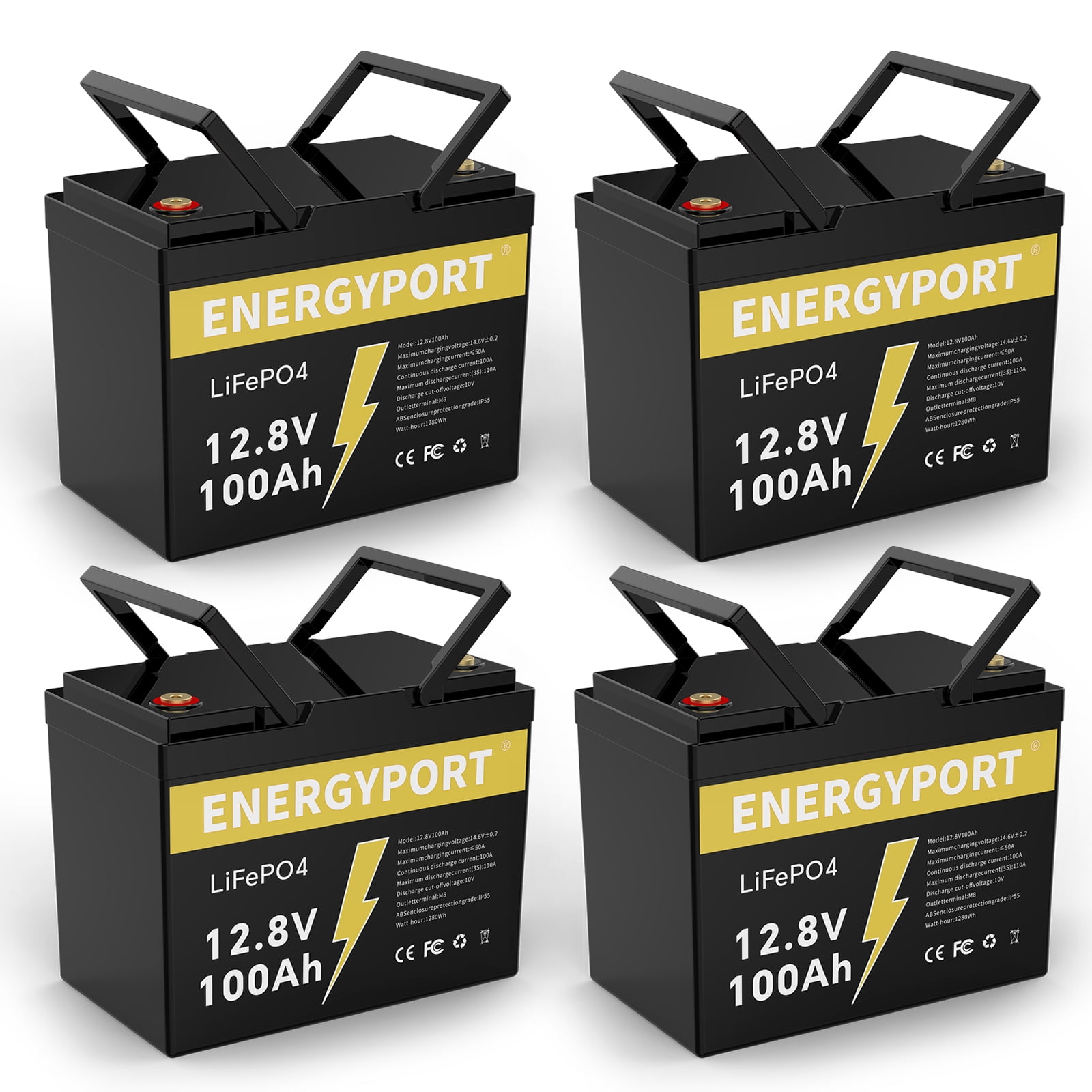 4 Pack 12V 100Ah Mini LiFePO4 Battery, Group 24 Lithium Battery, Built ...