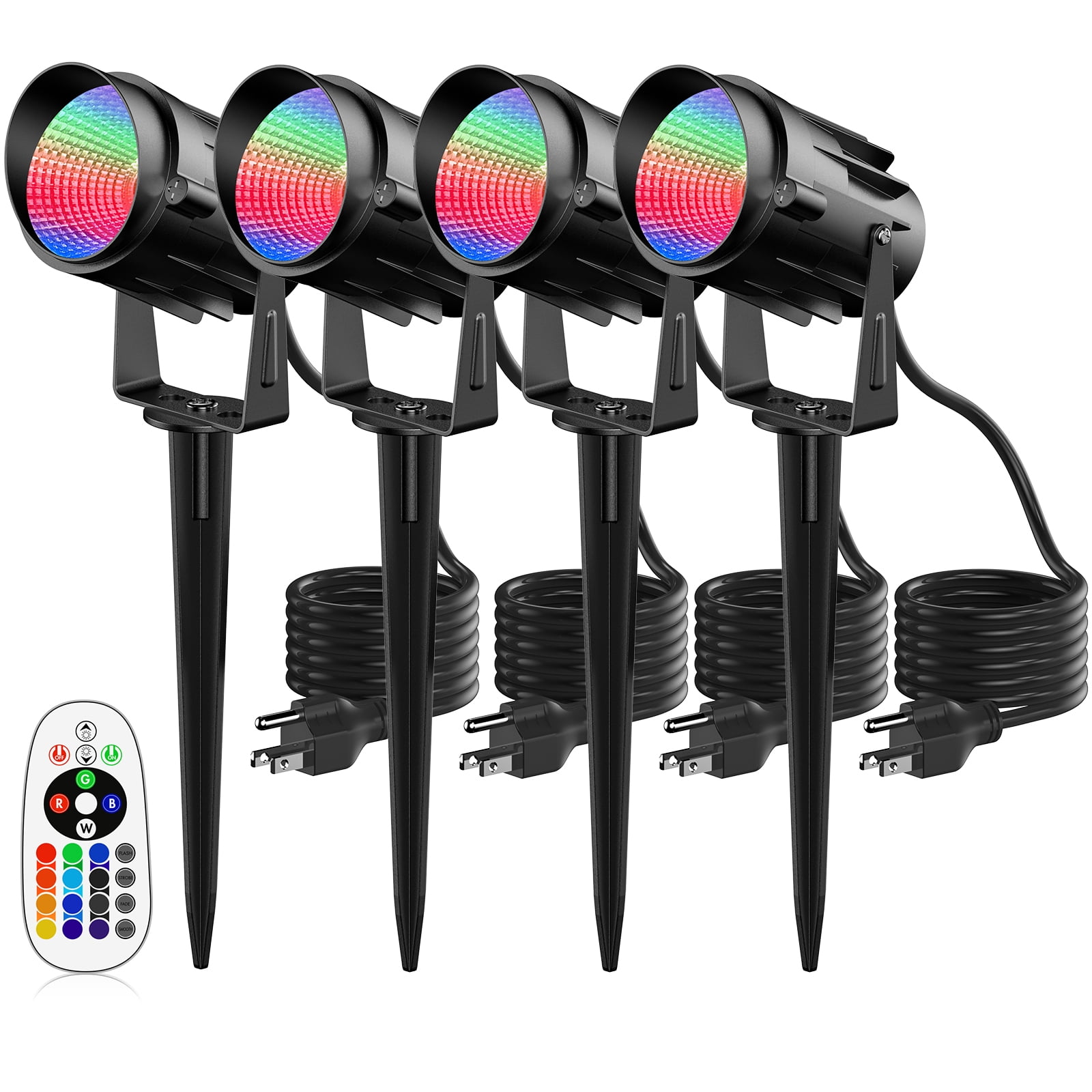 4 Pack 12W RGB Outdoor LED Spotlights, Color-Changing Landscape Lights ...