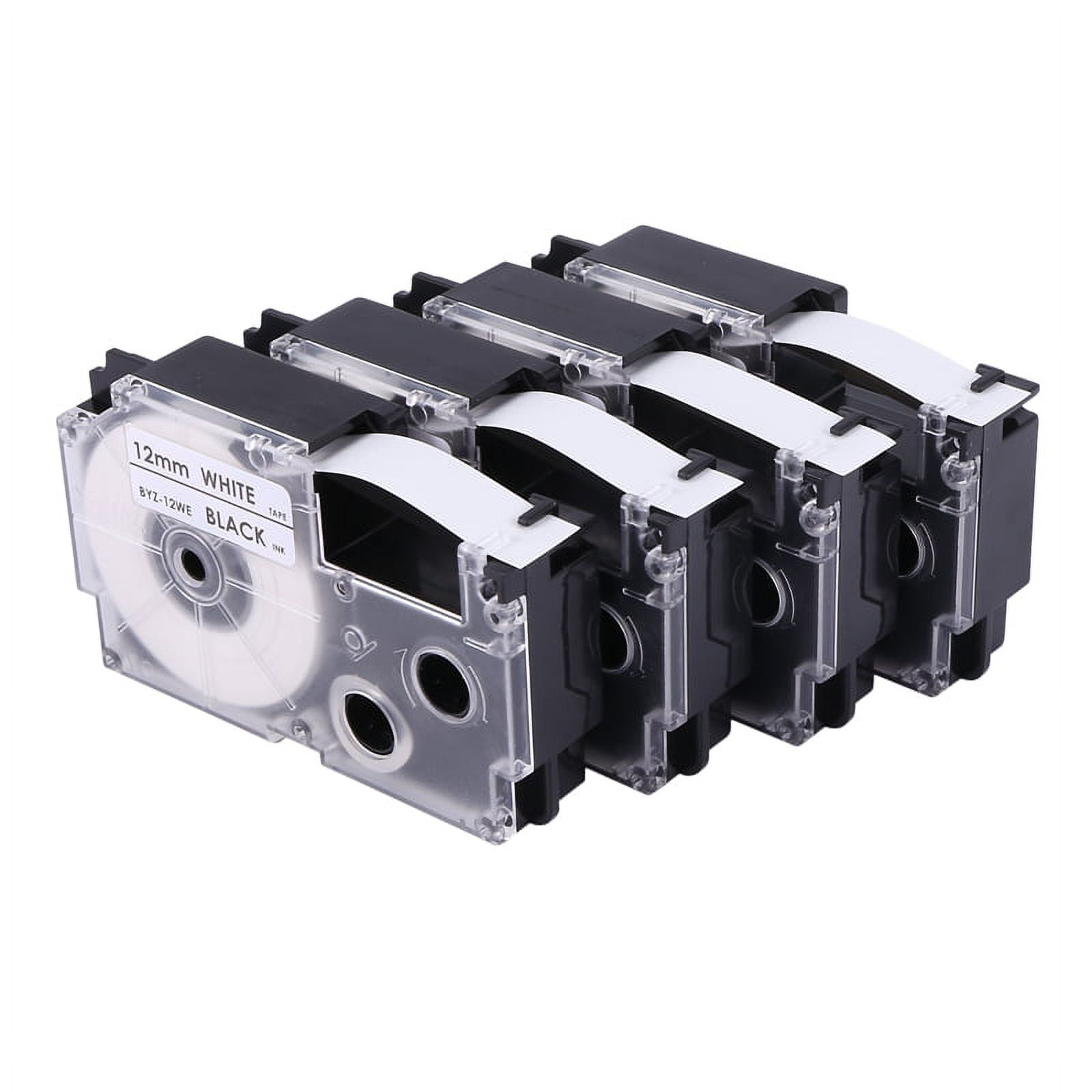 4 Pack 12mm Black on White Label Tape Label Maker Compatible with ...