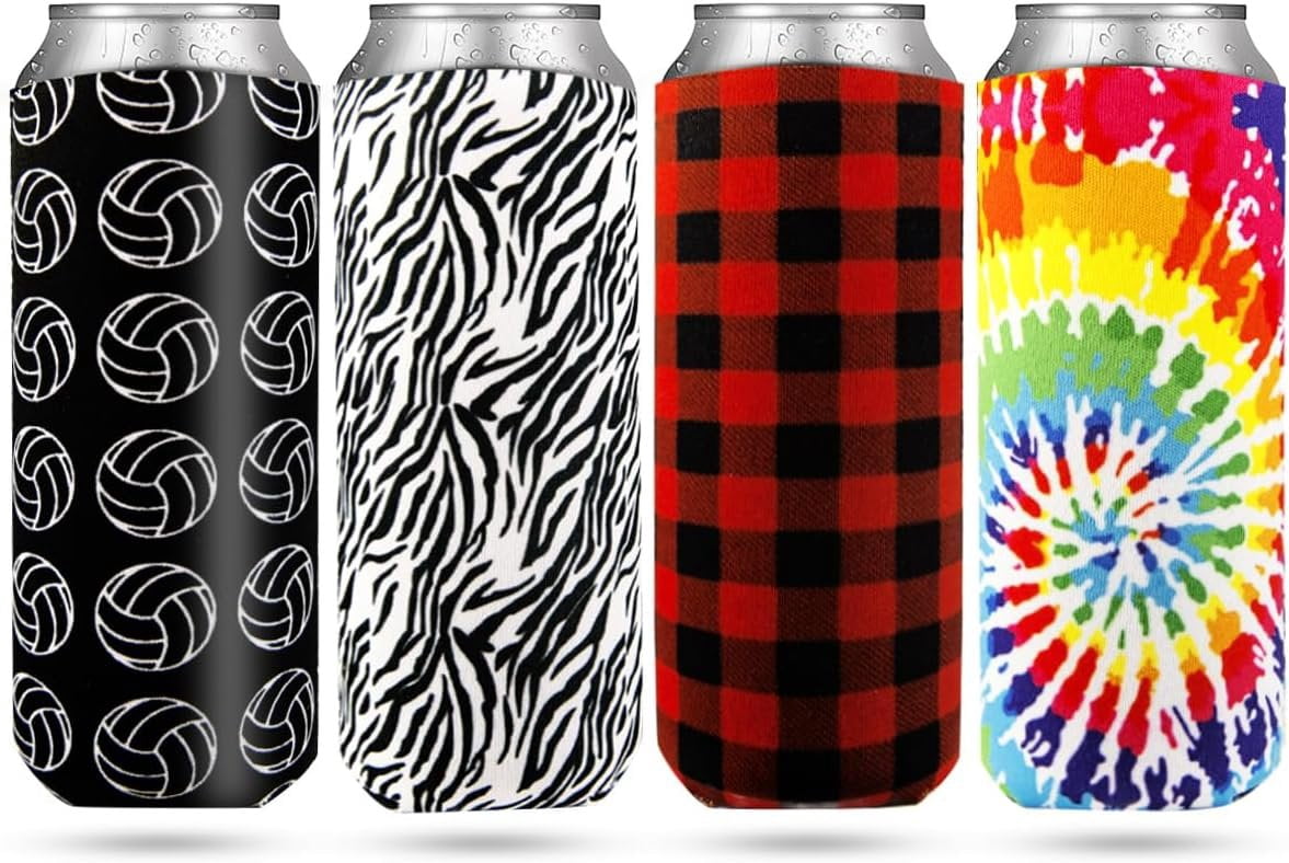 4 Pack 12oz Slim Can Cooler Sleeves, Neoprene Can Cooler, Insulators ...