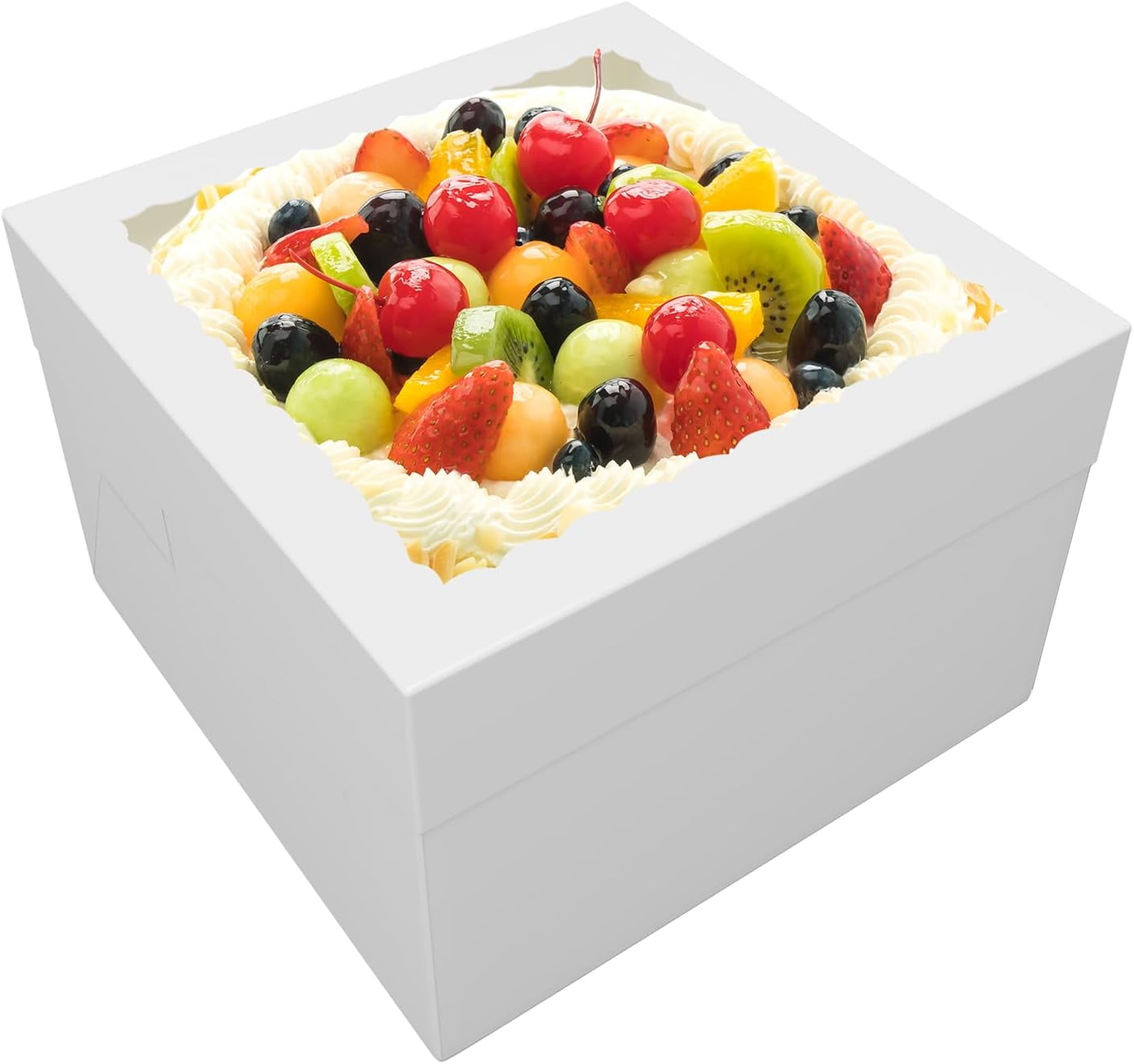 4 Pack 12x12x8 Inch White Cake Boxes with Window - Disposable Bakery ...