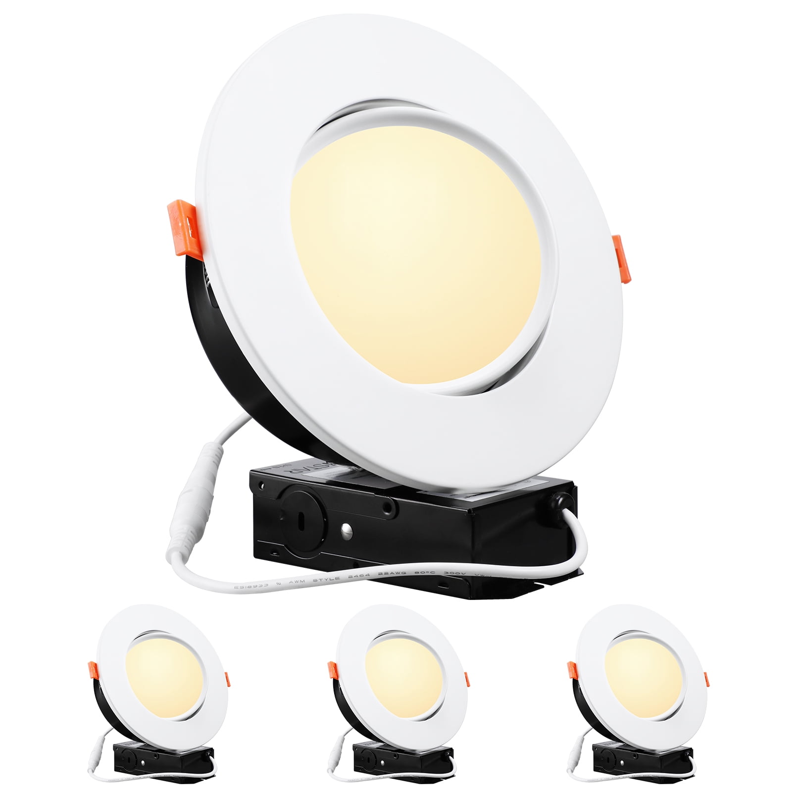 4 Pack 13.5W 6 Inch Slim Gimbal LED Recessed Light, Dimmable ...