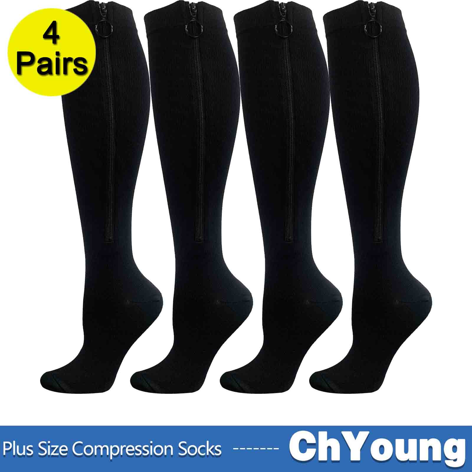 (4 Pack) 13# 5XL Zipper Compression Socks - 15-20 mmHg Open Toe Medical ...