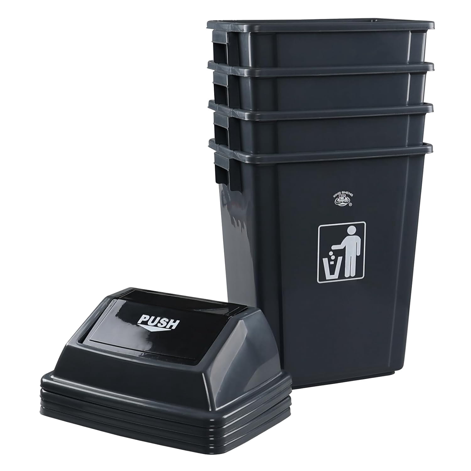 4-Pack 13 Gallon Trash Can with Swing Lid, Durable Plastic Garbage Bin ...