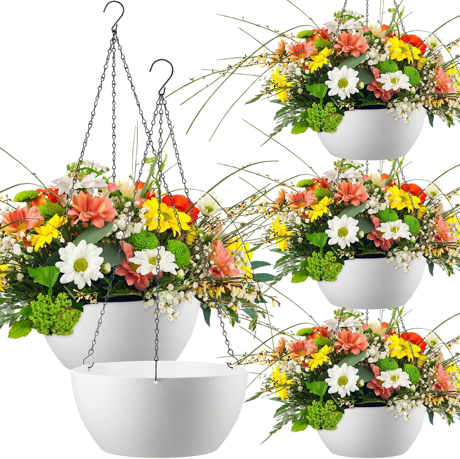 4 Pack 13 Inch Large Hanging Planters Indoor Outdoor Flower Pots, Plant ...