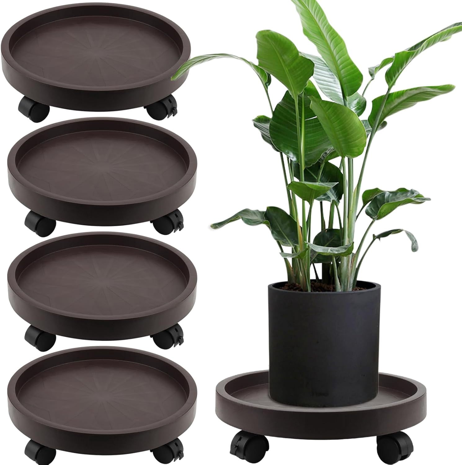 4 Pack 13 Inch Round Plant Caddy with 4 Lockable Wheels, 132 Lbs ...