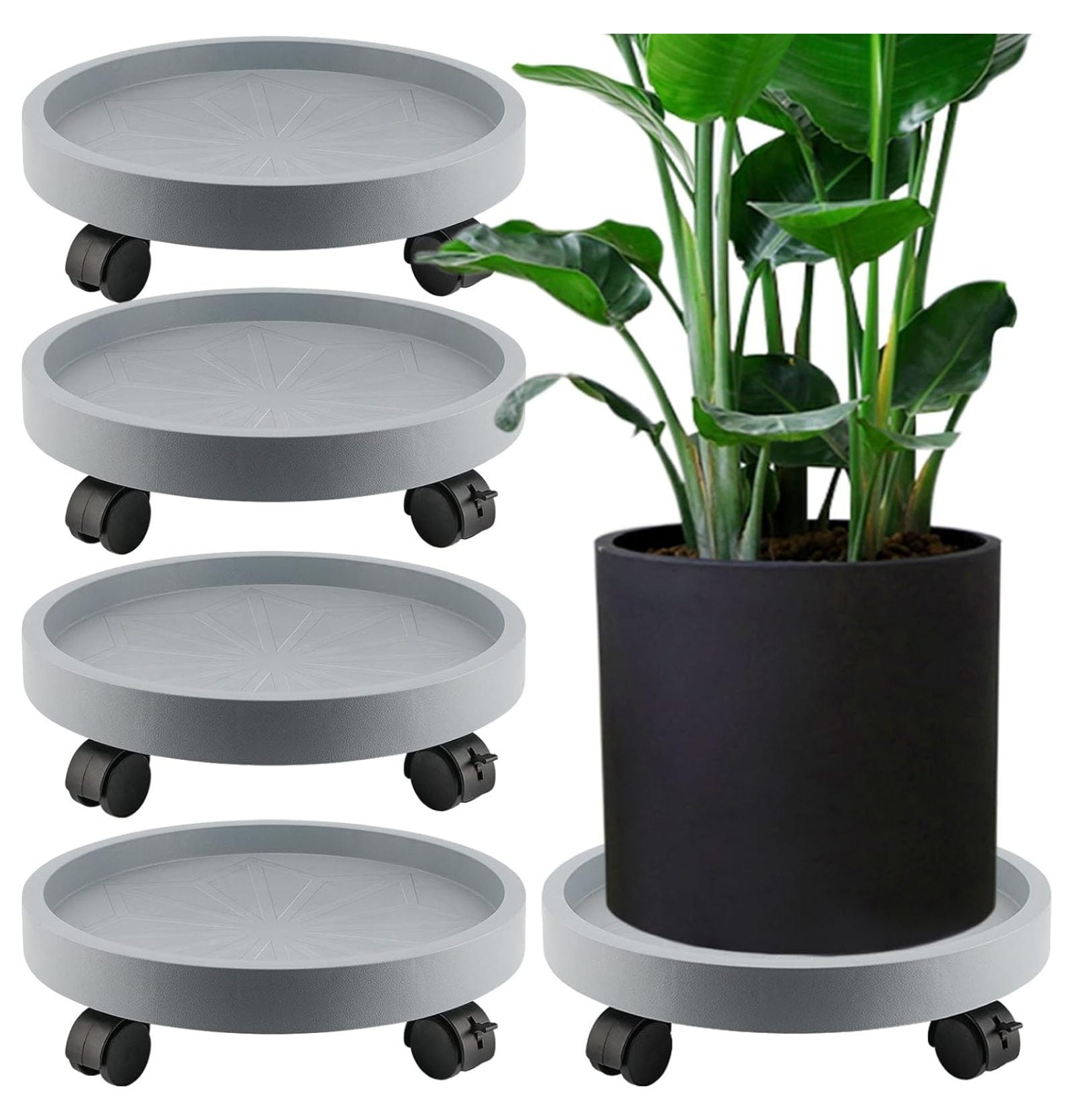 4 Pack 13 Inch Round Plant Caddy with 4 Lockable Wheels, 132 Lbs ...