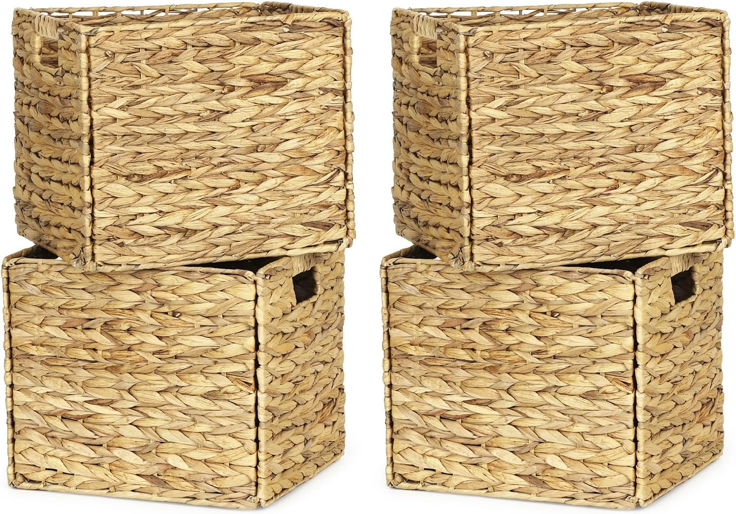4 Pack 13 x 11 in Rectangular Wicker Storage Bins, Water Hyacinth ...