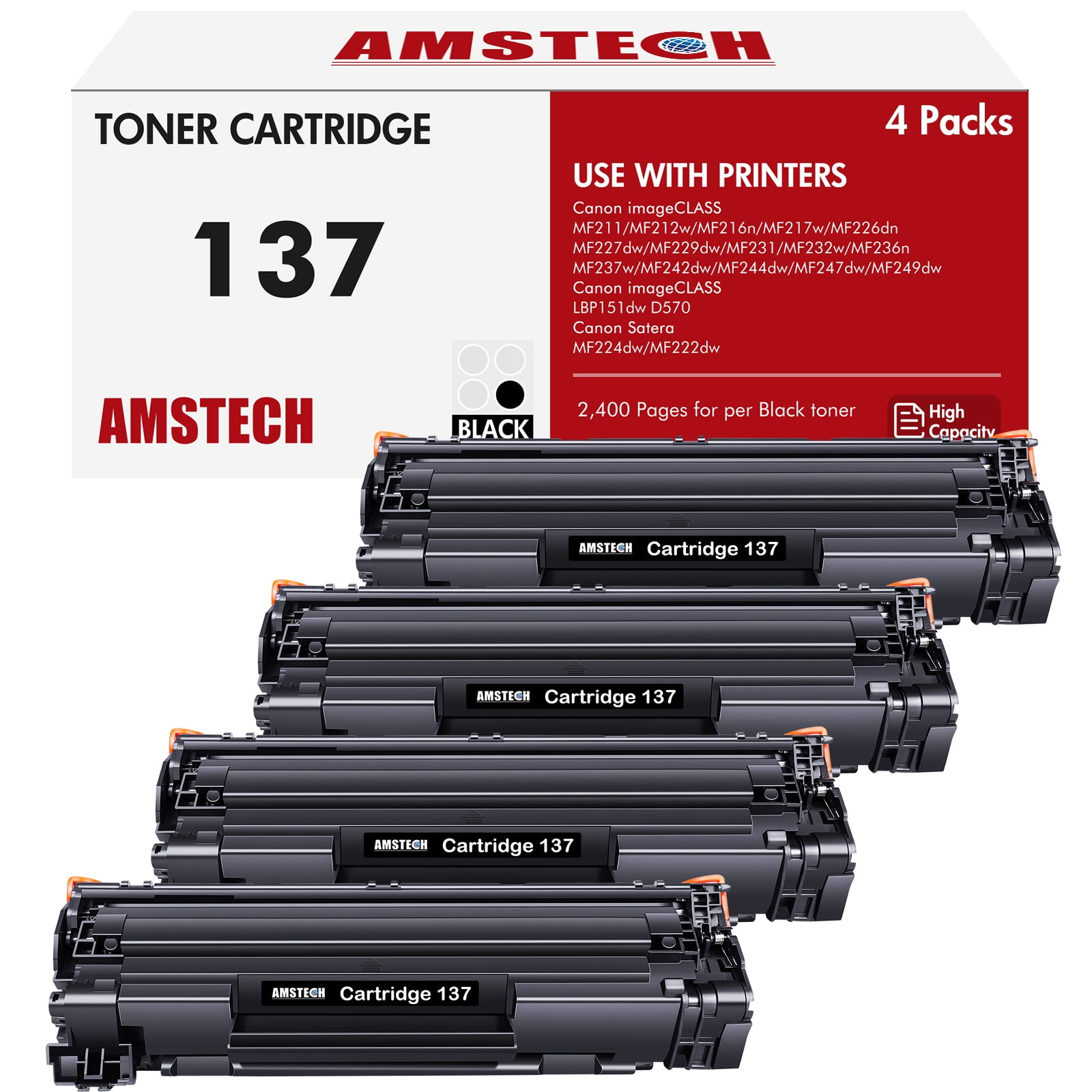 4 Pack 137 Toner Cartridge Replacement Compatible for Canon 137 Black ...