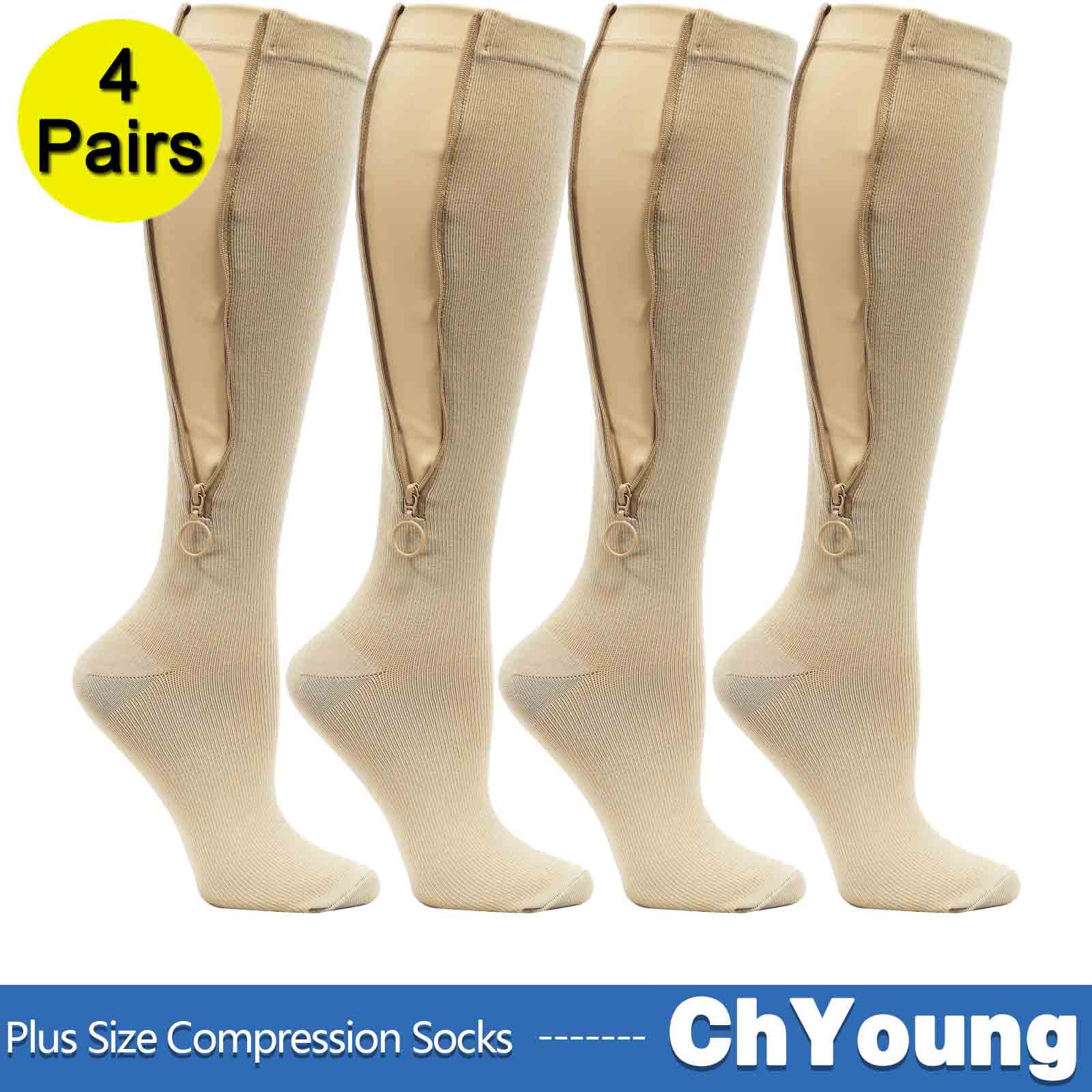 (4 Pack) 14# 6XL Zipper Compression Socks - 15-20 mmHg Open Toe Medical ...